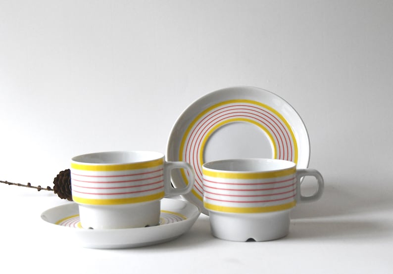 Scandinavian Modern. Two Tea Sets. Ikea Retro Stripes Tea/ Cofee Cups ...