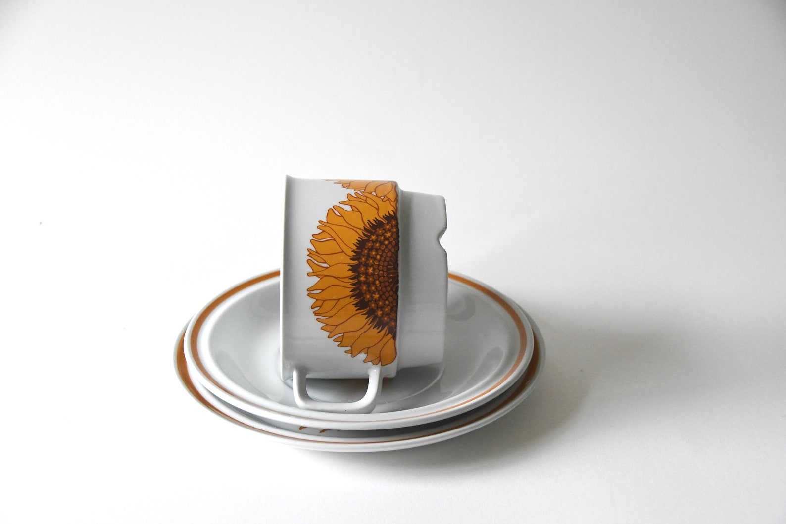 Egersund Norway Tea Trio. Sunflower Decor KORULEN. Cup Saucer and Plate ...