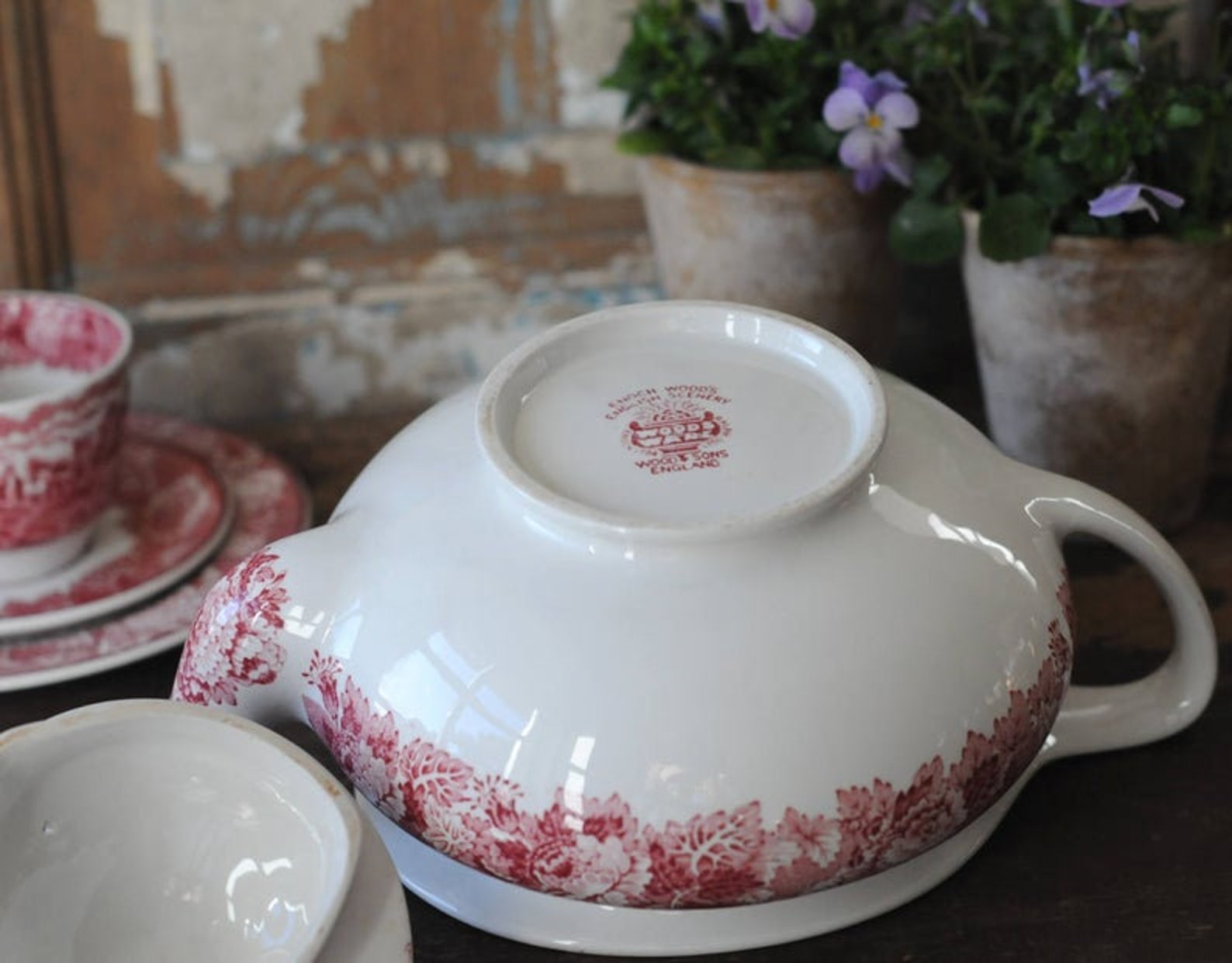 Teapot Pink Transferware by Wood & Sons. Beautiful Country Chic Tea Pot ...