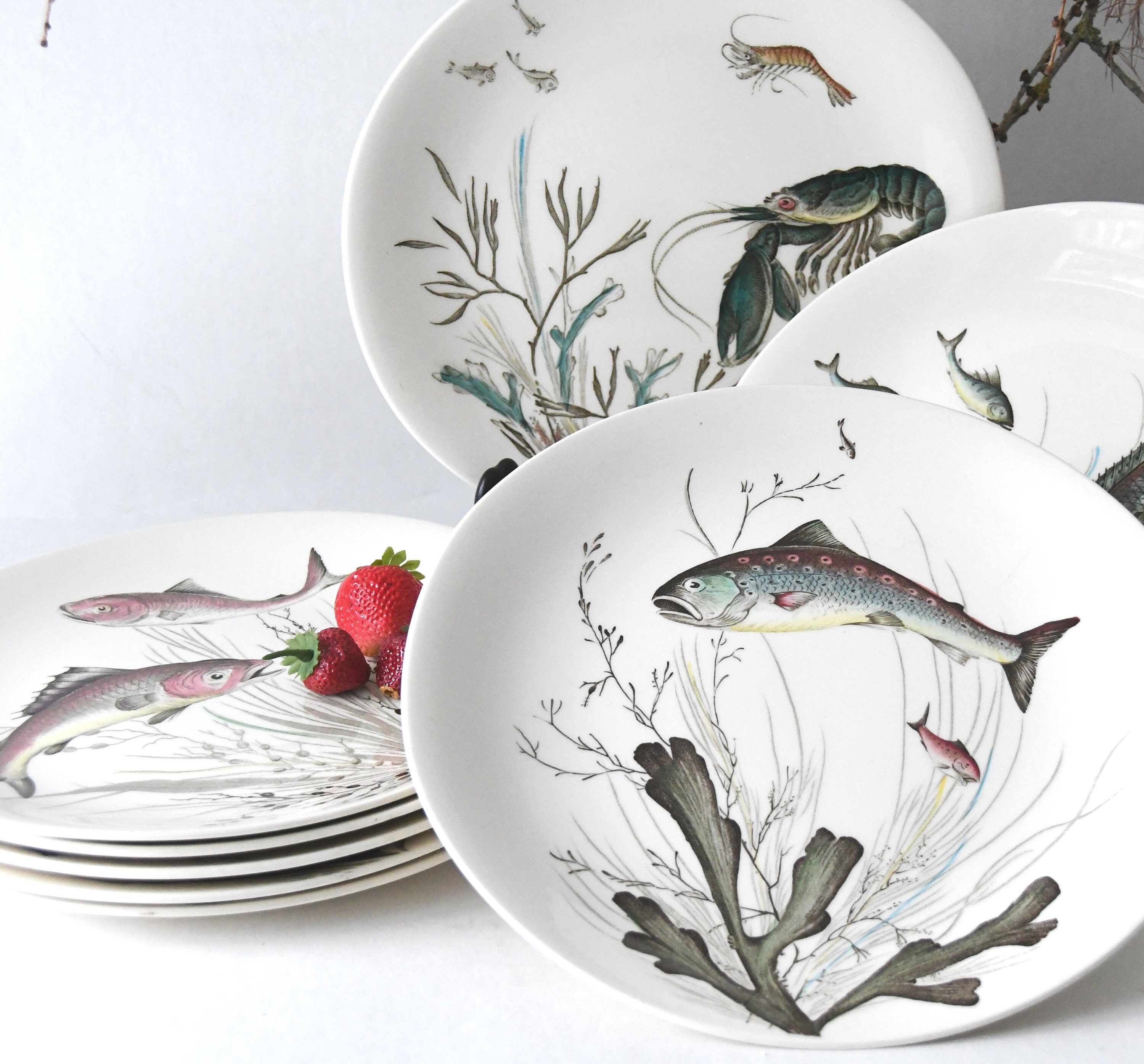 Fish Plates, Johnson Brothers England. Oval Shape. Design No 1 - 7 ...