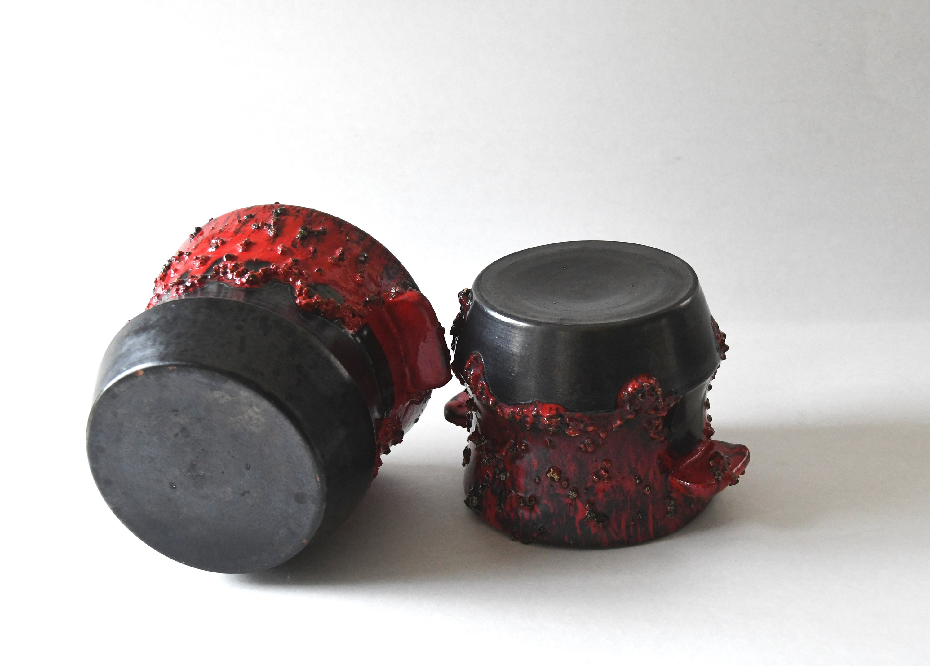 2 X Planters. Retro Fat Lava Pots 1960s. Red / Black Flower Pots. Mid ...