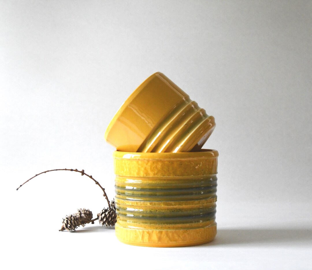 Swedish Pottery Plant Pots. Two Yellow Planters. Mid Century Modern ...