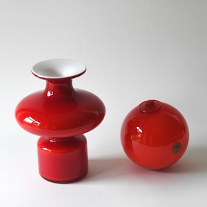 Holmegaard Denmark Red PALET / Carnaby Vase With Ball, Lutken. 1960s ...