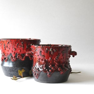 2 X Planters. Retro Fat Lava Pots 1960s. Red / Black Flower Pots. Mid ...
