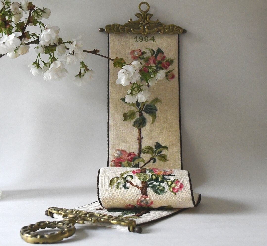 Wall Hanging. Cross Stitch Embroidery Bell Pull With Appelblossom ...