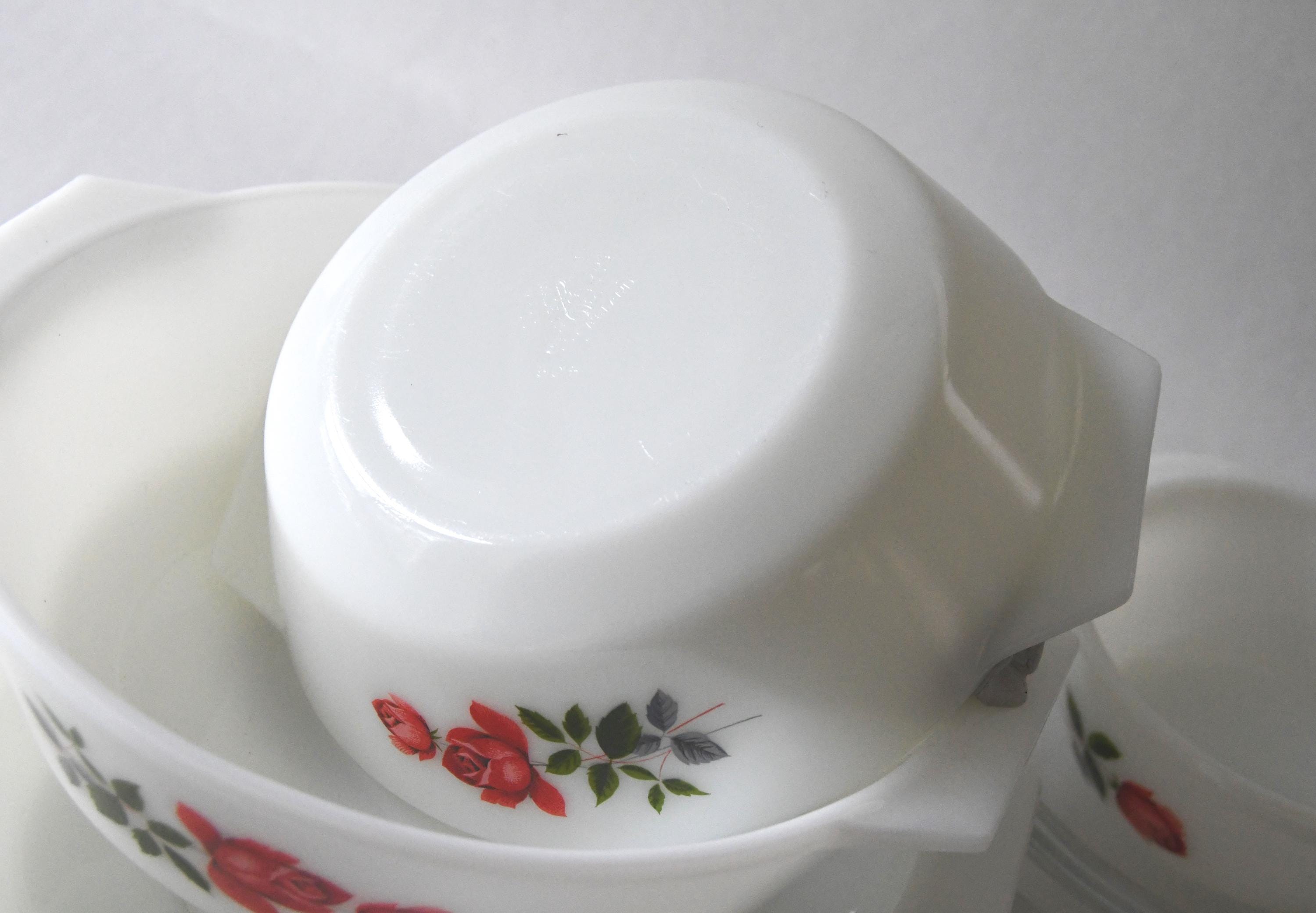 JAJ Pyrex. 4 X June Rose Bowls With Lid. Floral Pyrex Glass Stovetops ...