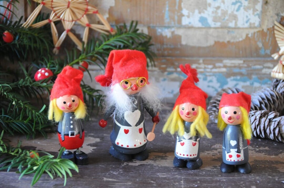 Danish Christmas 4 Iconic Gnome Figurines, Scandinavian Tomte Family ...