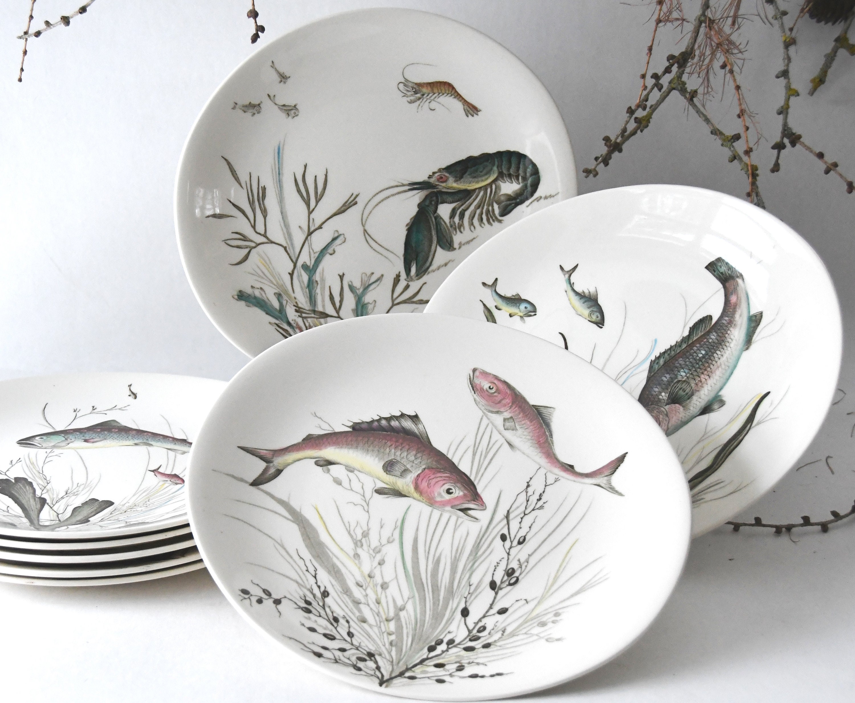 Fish Plates, Johnson Brothers England. Oval Shape. Design No 1 - 7 ...