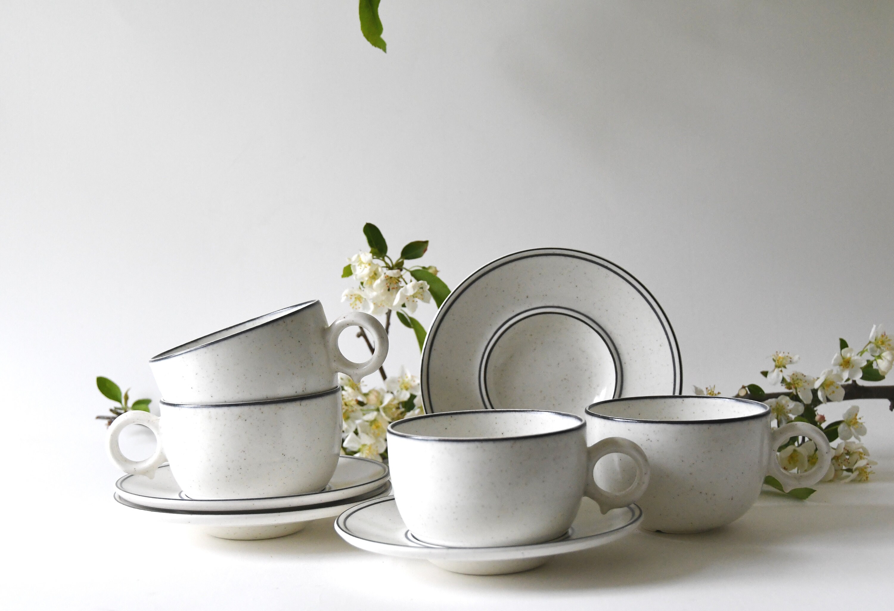 Stig Lindberg. 4 BIRKA Coffee Cups and Saucers. Collectible Tableware ...