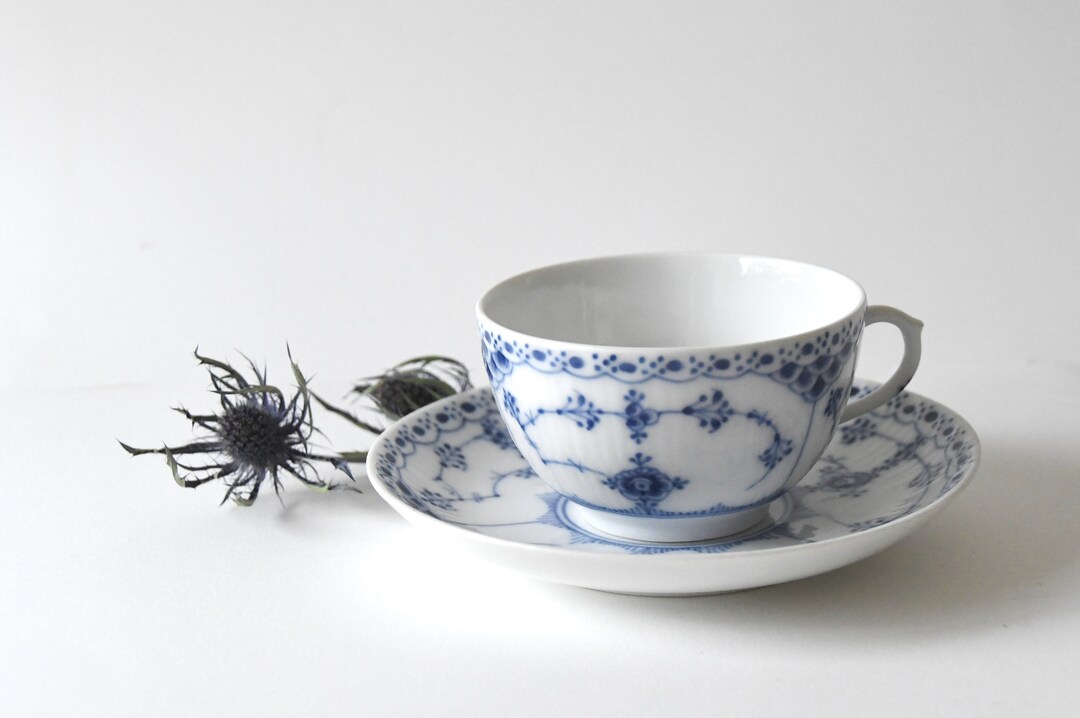 Royal Copenhagen. Blue Fluted Half Lace Teacup With Saucer. Antique ...
