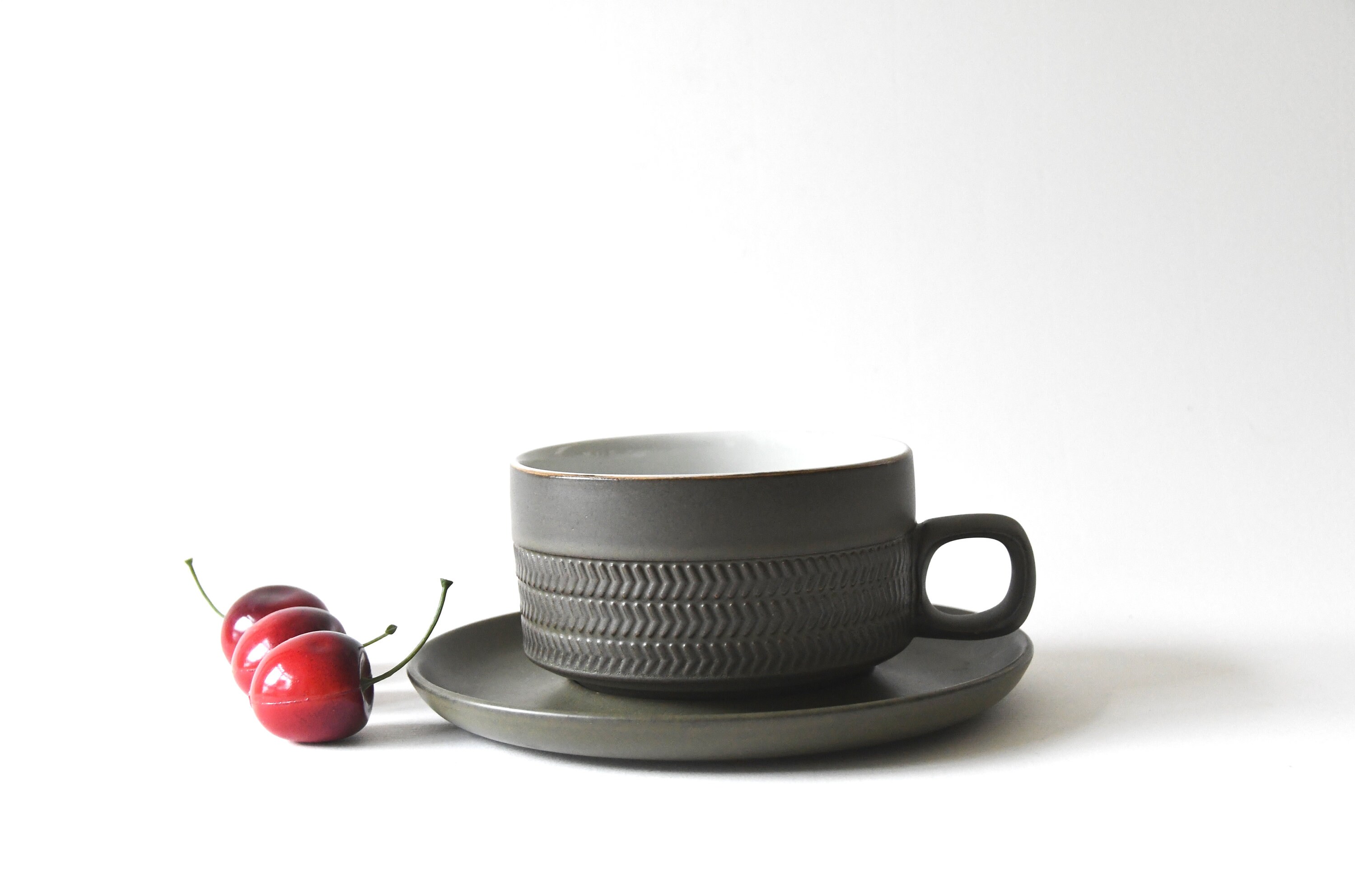 Denby Tea Cup and Saucer. CHEVRON /CAMELOT by Gill Pemberton - Etsy