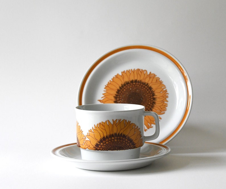 Egersund Norway Tea Trio. Sunflower Decor KORULEN. Cup Saucer and Plate ...