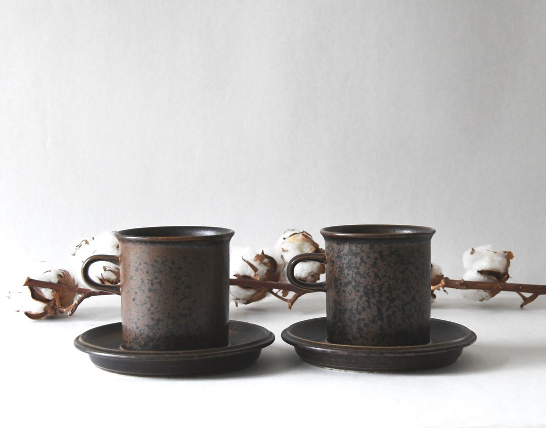 Arabia Finland Two LARGE Ruska Tea Cups and Saucers by Ulla Procope ...
