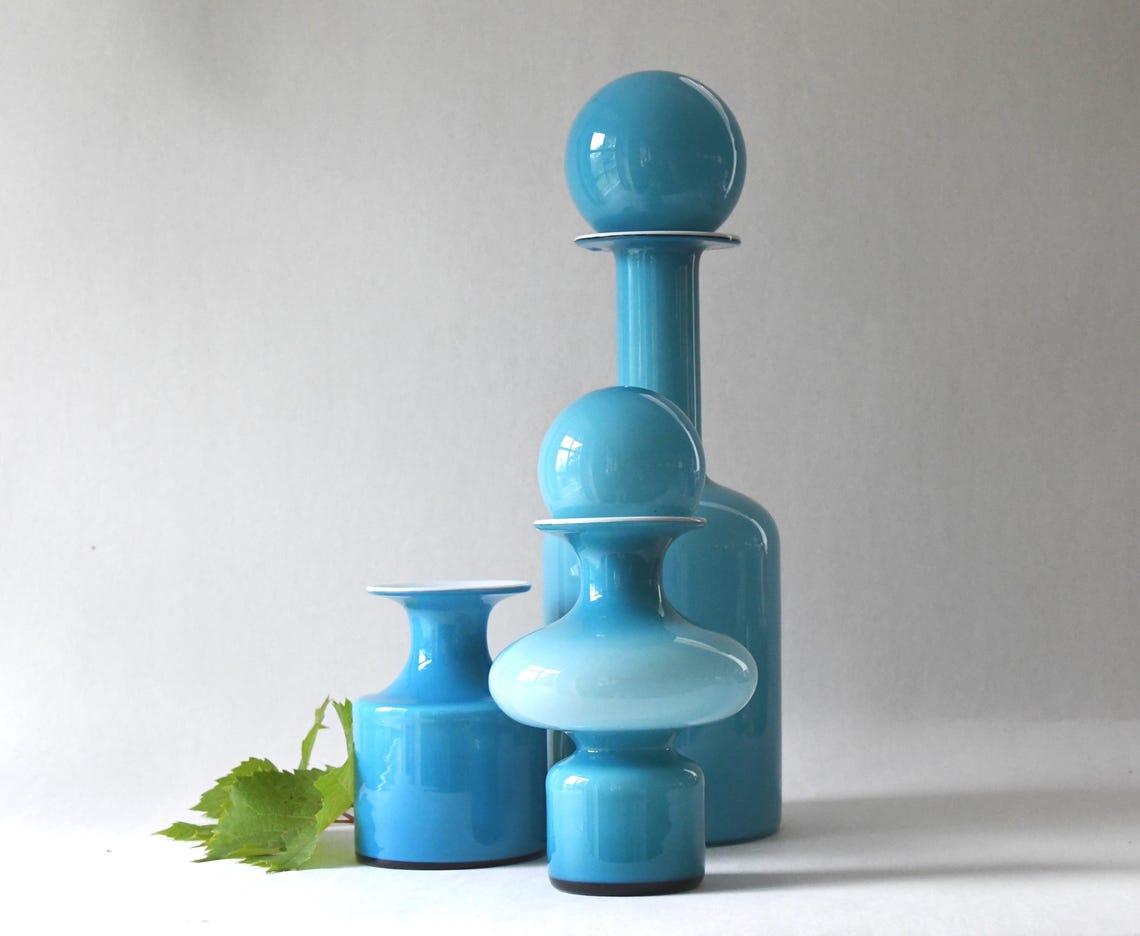 Holmegaard Denmark. Blue Palet / Carnaby Vase With Ball. Danish Design ...