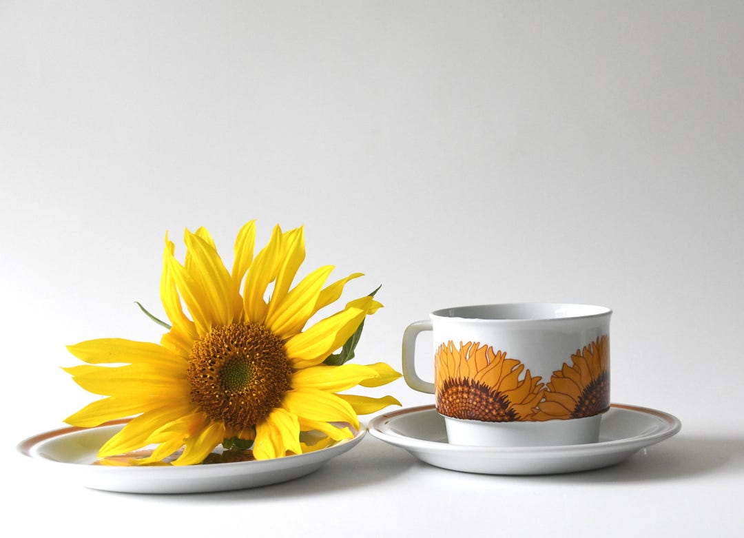 Egersund Norway Tea Trio. Sunflower Decor KORULEN. Cup Saucer and Plate ...