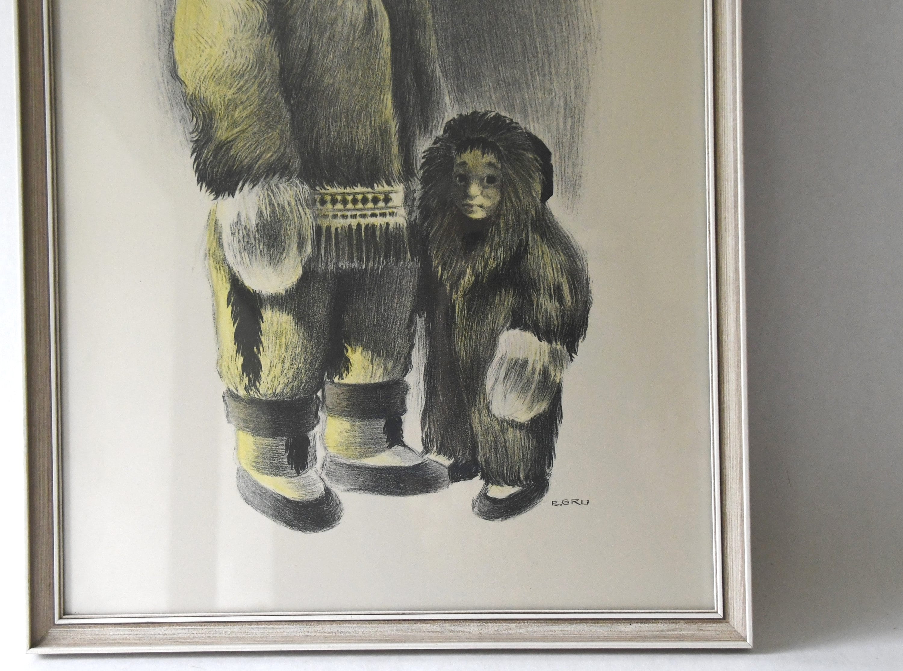Inuit Framed Lithograph Print by B. Gru. Greenland Motif. 1950s Art ...