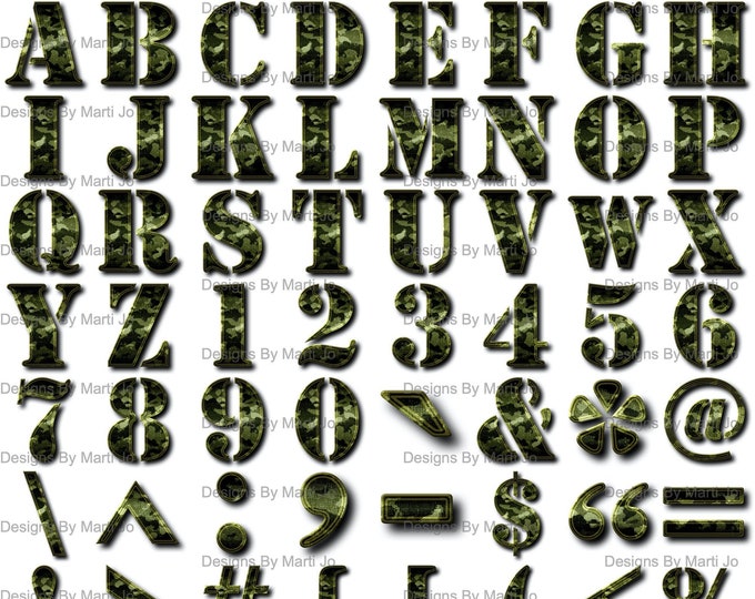Army Green Camo Letters and Numbers, Green Camouflage Alphabet, Green ...