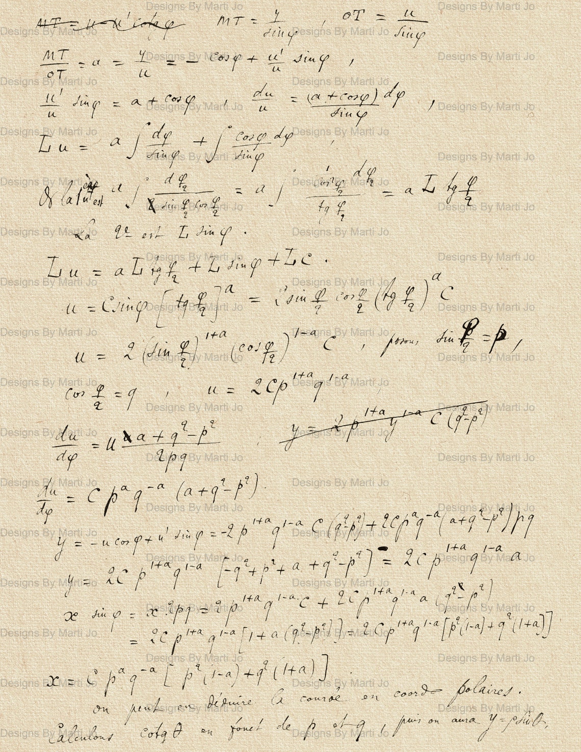 Vintage French Math Notes Overlays | 10 Mathematics Formulas Junk ...