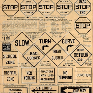 Vintage Traffic Signs | Antique Street Signs Clipart | Instant Download ...