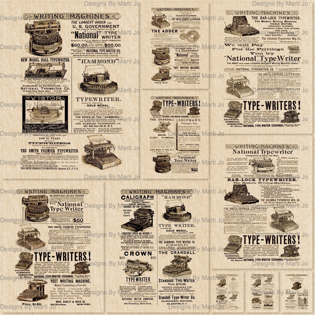 Vintage Typewriter Ads Overlays | 10 Vintage Advertisements Transparent ...