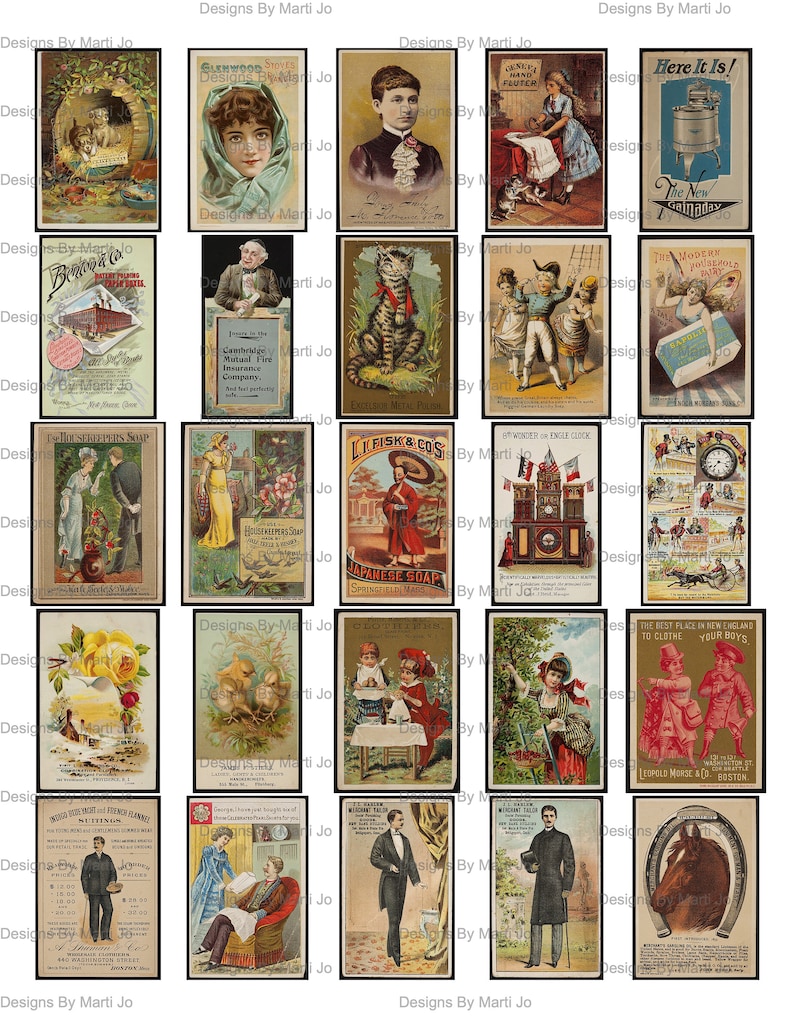 100 Vintage Trade Cards Printable Antique Trade Cards on 4 - Etsy