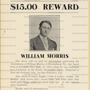 Vintage Missing Person Reward Posters | 50 Printable Jpgs | True Crime ...