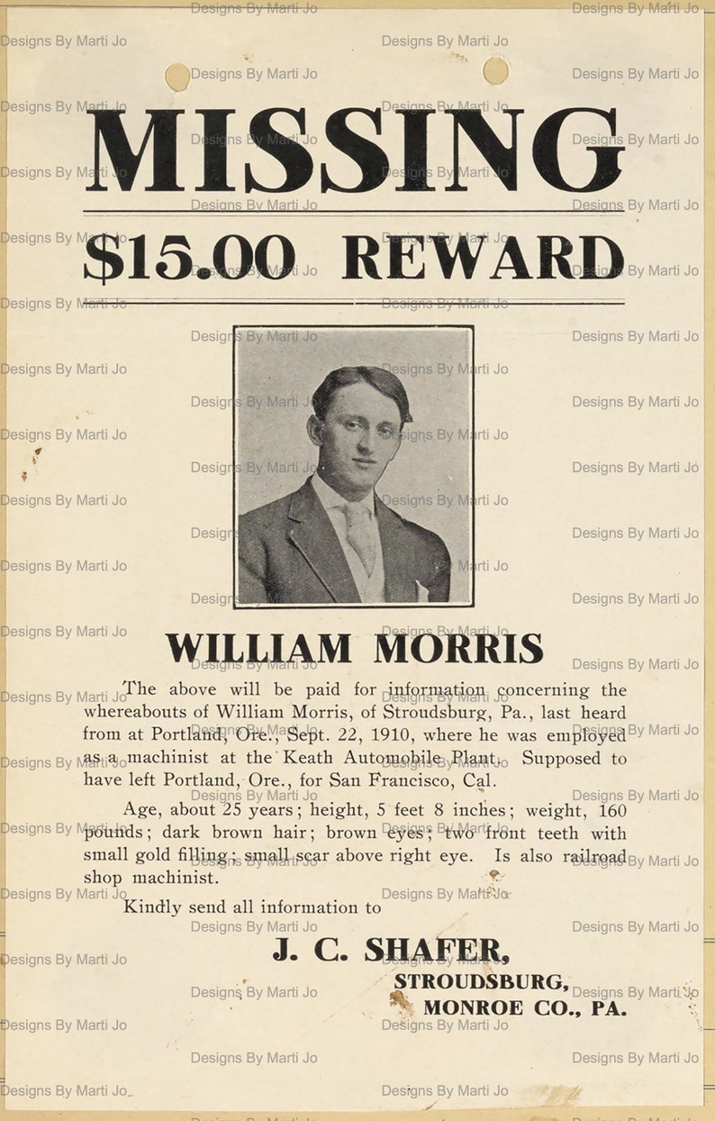 Vintage Missing Person Reward Posters | 50 Printable Jpgs | True Crime ...