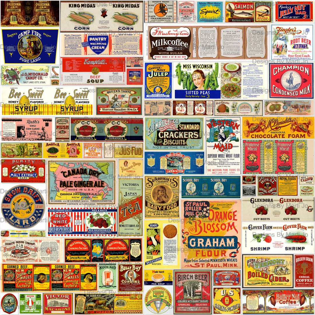 Vintage Food Labels Kit 2 | 75 Digital Antique Food Labels JPG Files ...