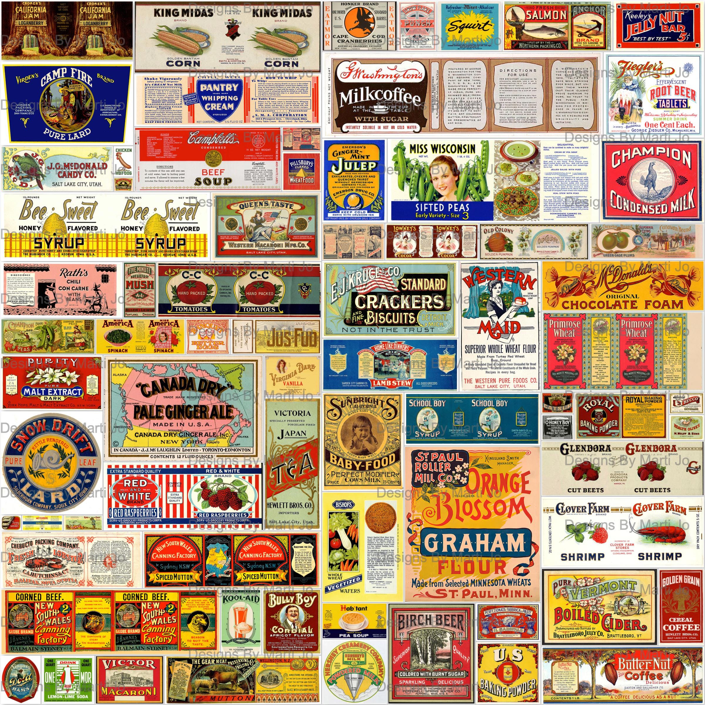 Vintage Food Labels Kit 2 | 75 Digital Antique Food Labels JPG Files ...