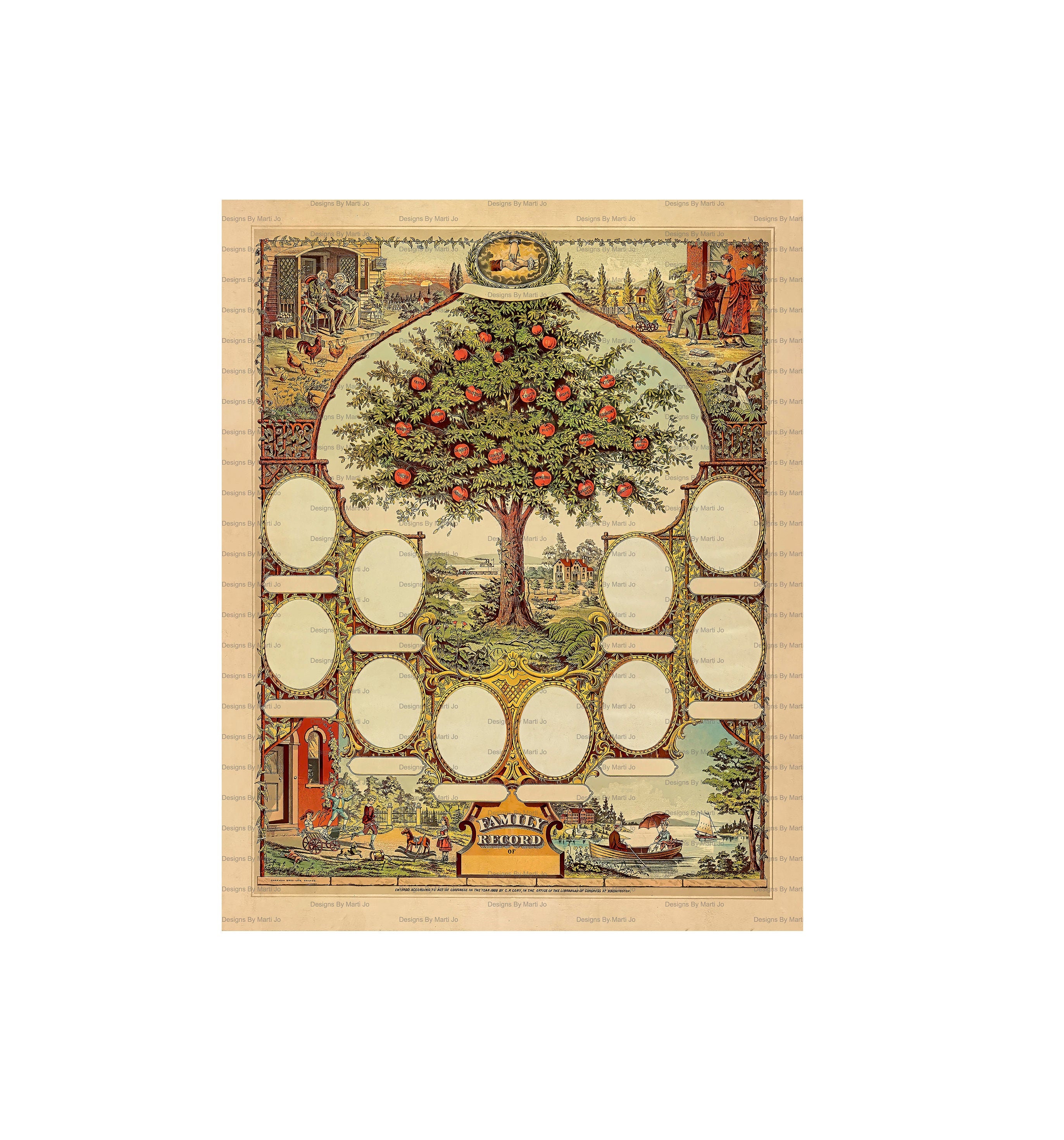 Vintage Family Tree Template | Antique Printable Family Register Chart ...