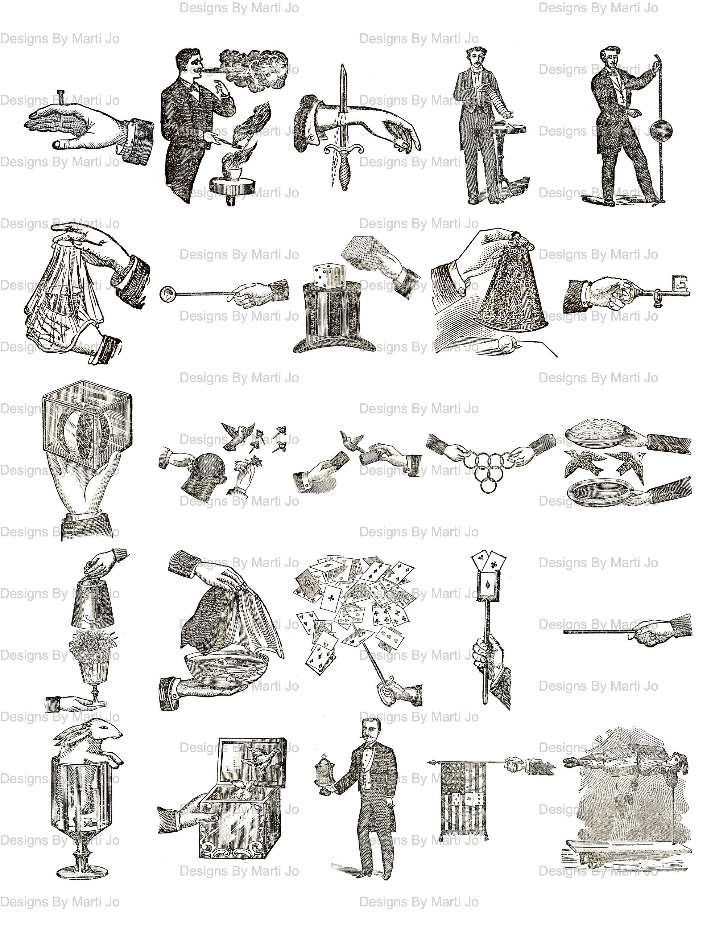 Vintage Magic Clip Art | 50 Antique Magic Trick Elements | PNG and JPG ...