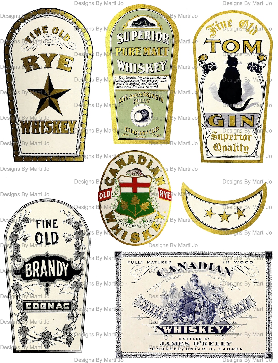 Vintage Alcohol Labels Clipart | Printable Vintage Liquor Bottle Labels ...