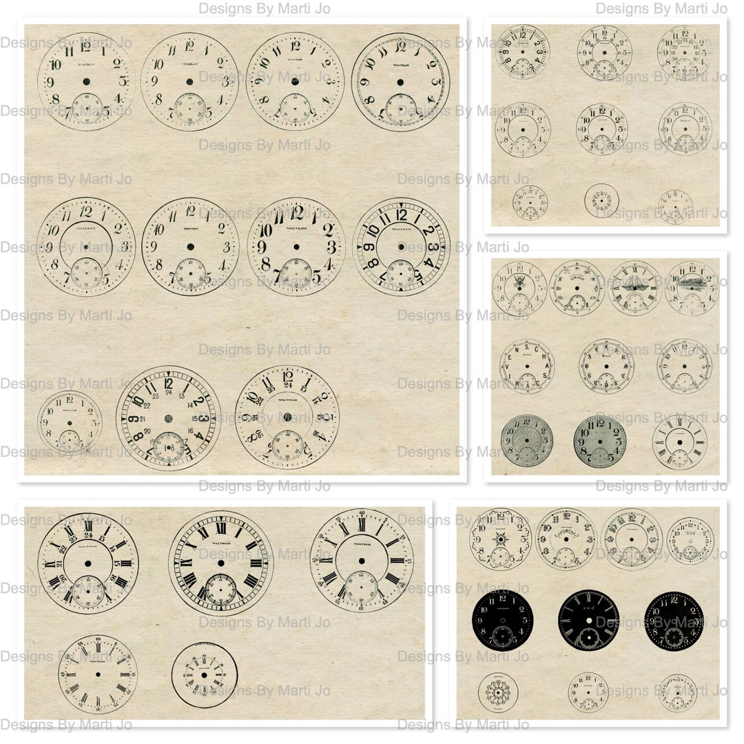 45 Vintage Watch Faces | Antique Watch Clipart JPG and PNG Files ...