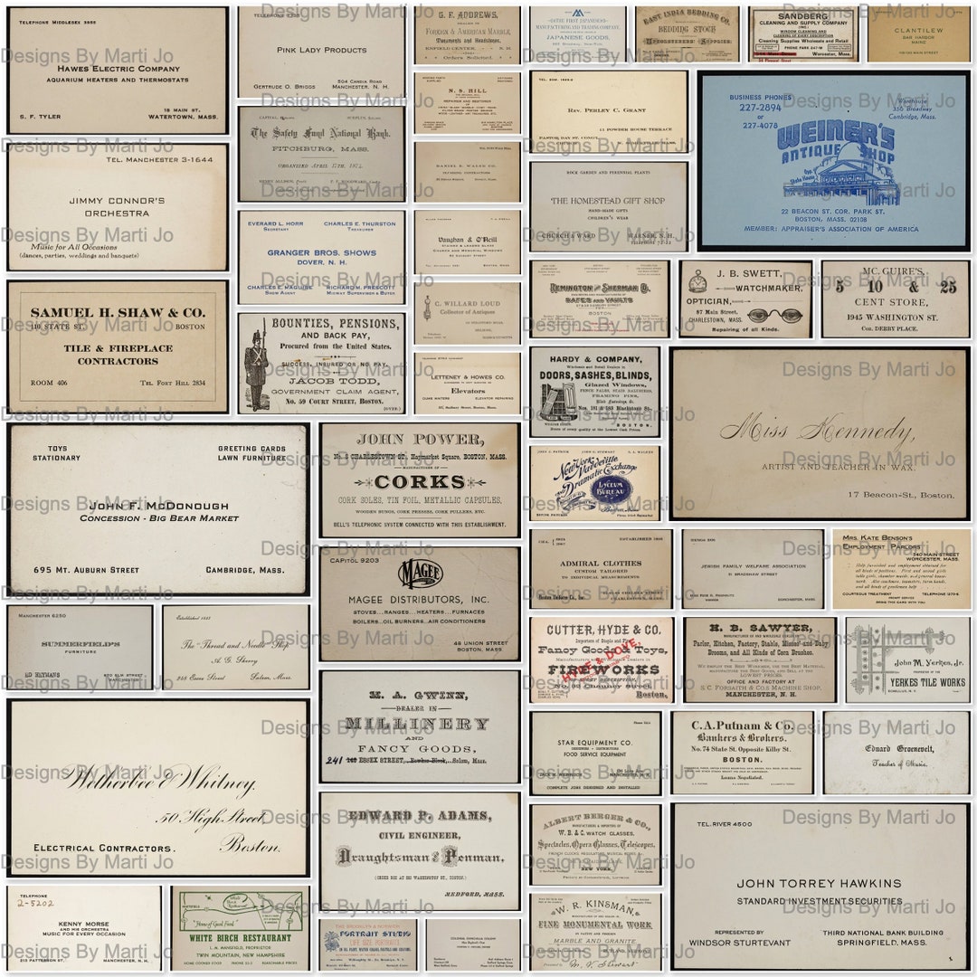 50 Vintage Business Cards Set 2 | Printable Antique JPG Business Cards ...