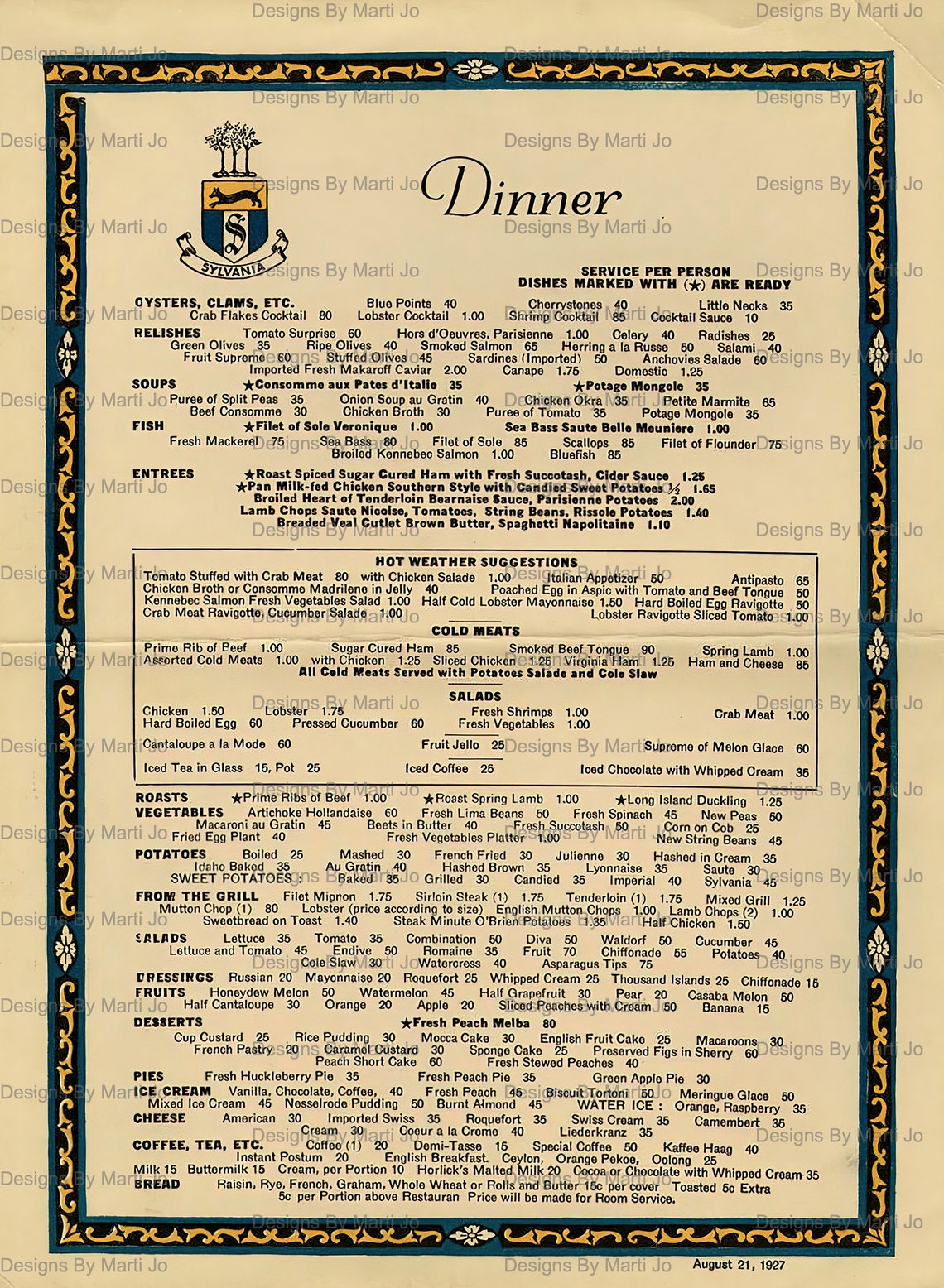 35 Vintage Restaurant Menu JPG Pages With Prices Printable - Etsy