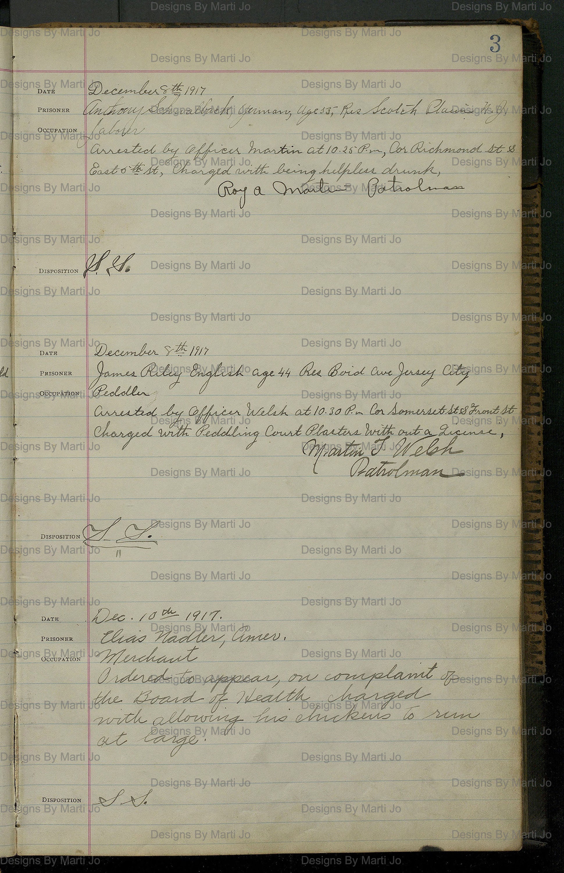 Vintage 1917-1918 Criminal Handwritten Arrest Records | 50 Police ...