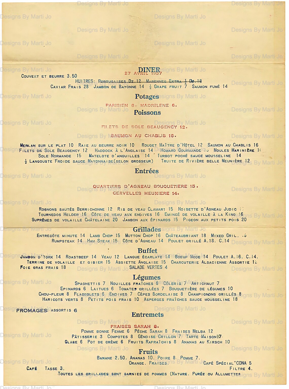 40 Vintage French Restaurant Menu JPG Pages | Printable Antique Menus ...