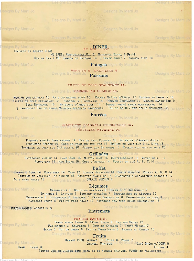 40 Vintage French Restaurant Menu JPG Pages Printable - Etsy