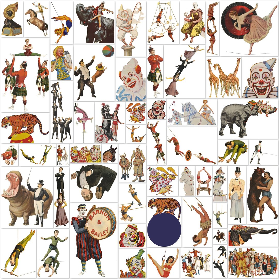 Vintage Circus Clipart Set 4 60 Printable Fussy Cut Circus Ephemera ...