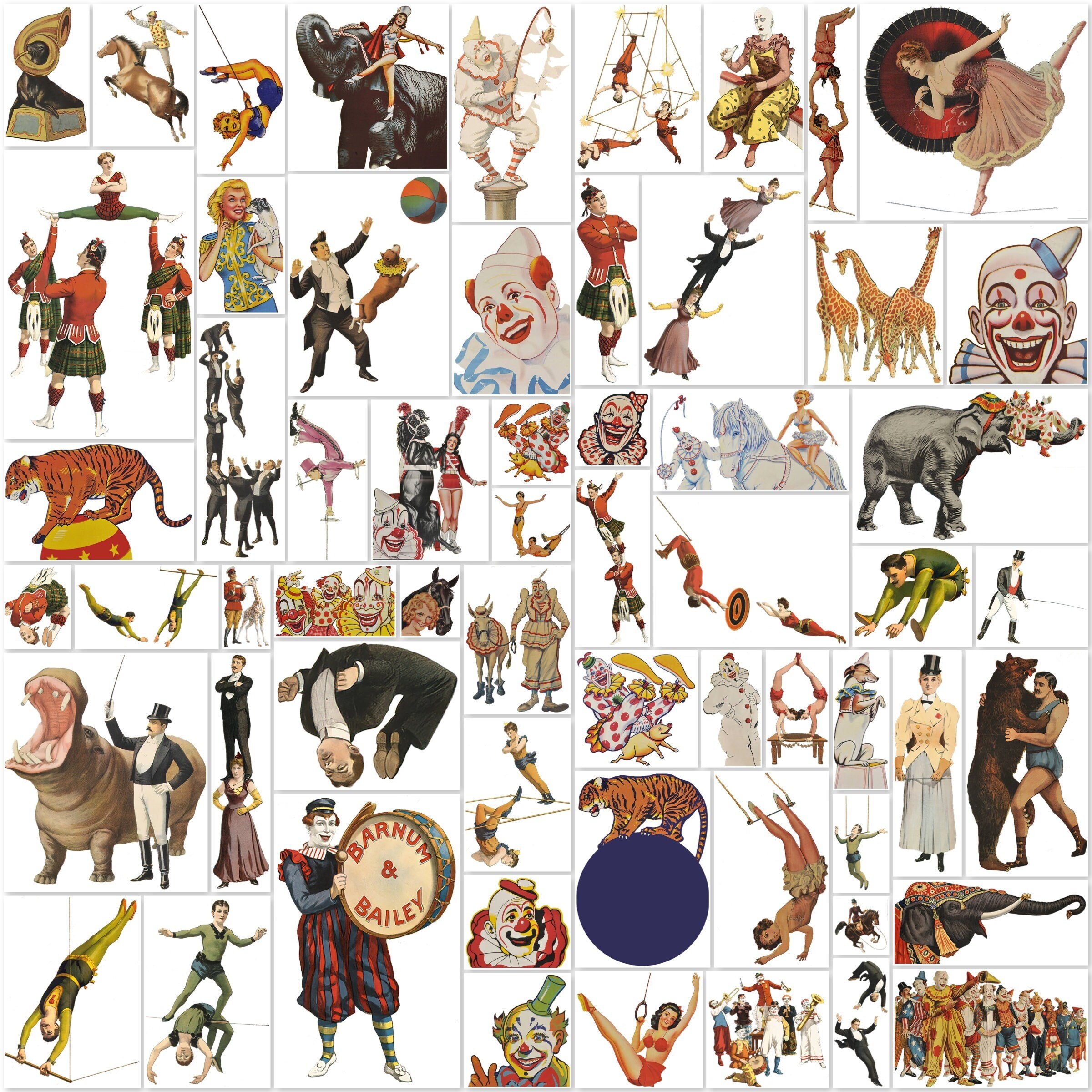 Vintage Circus Clipart Set 4 60 Printable Fussy Cut Circus - Etsy