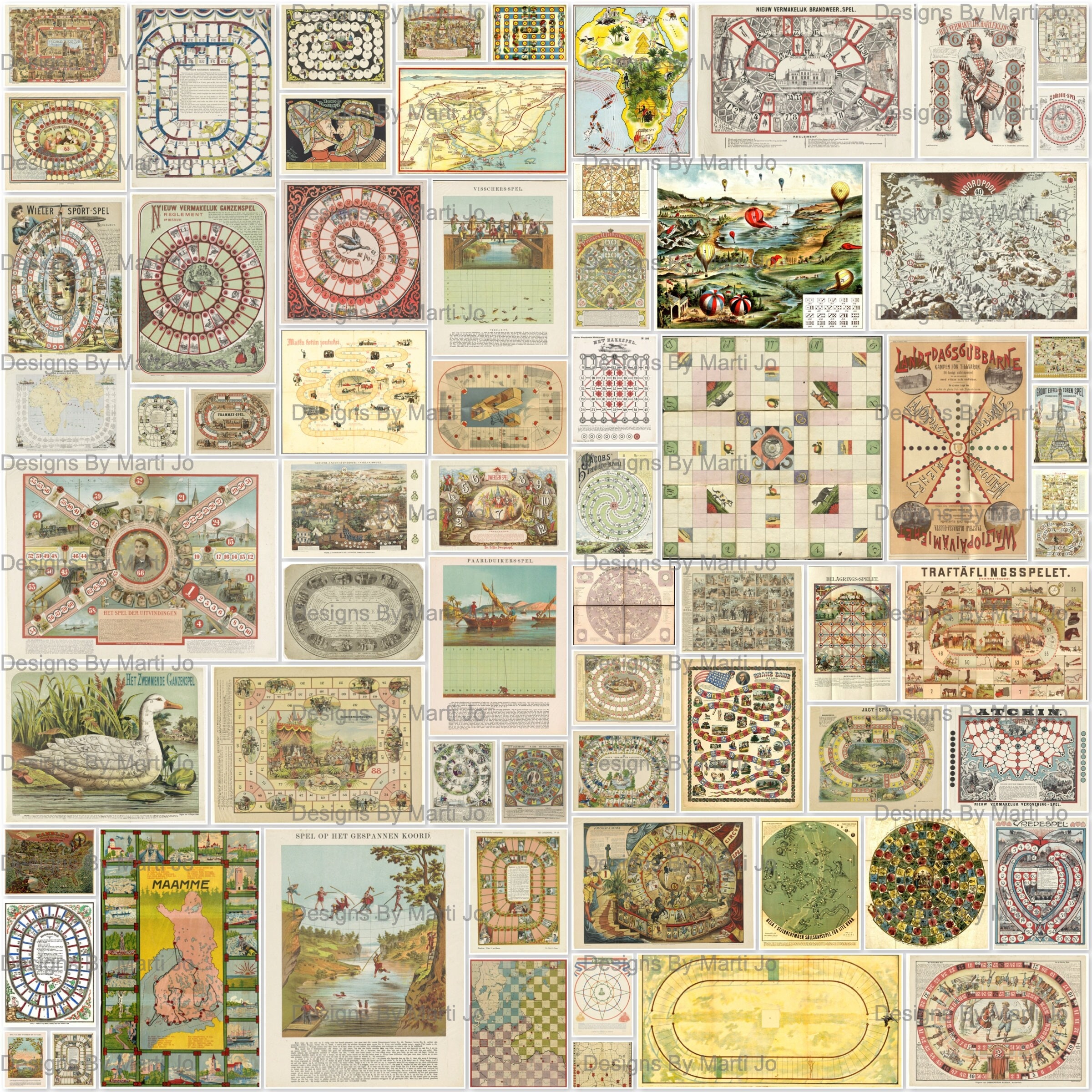 68 Vintage Printable Paper Game Pages Antique Foreign Paper - Etsy