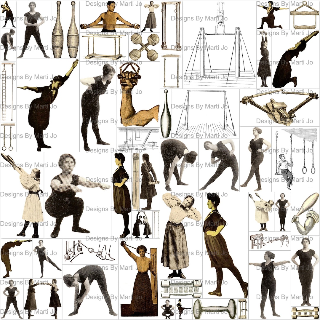 Vintage Exercise Kit | Printable Vintage People Exercising With Bonus ...