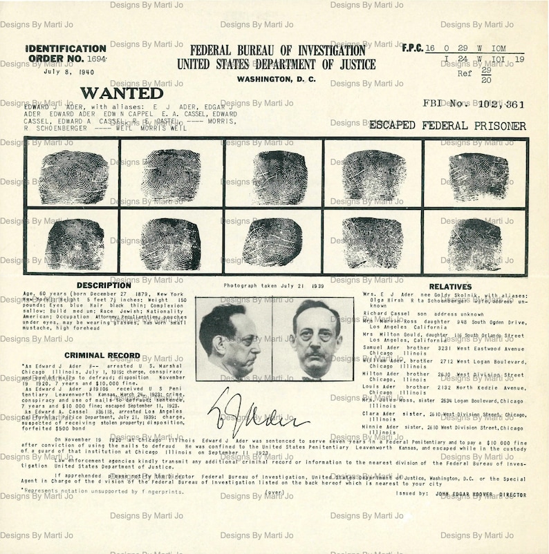Vintage FBI Most Wanted Posters Set 1 | 35 Printable FBI Post Office ...