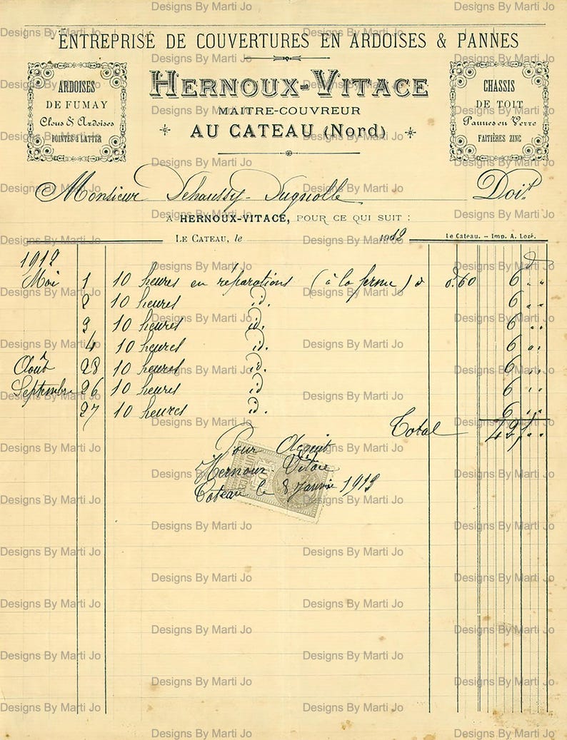 Vintage French Invoices (facture) | 13 Old Business Paperwork Ephemera ...