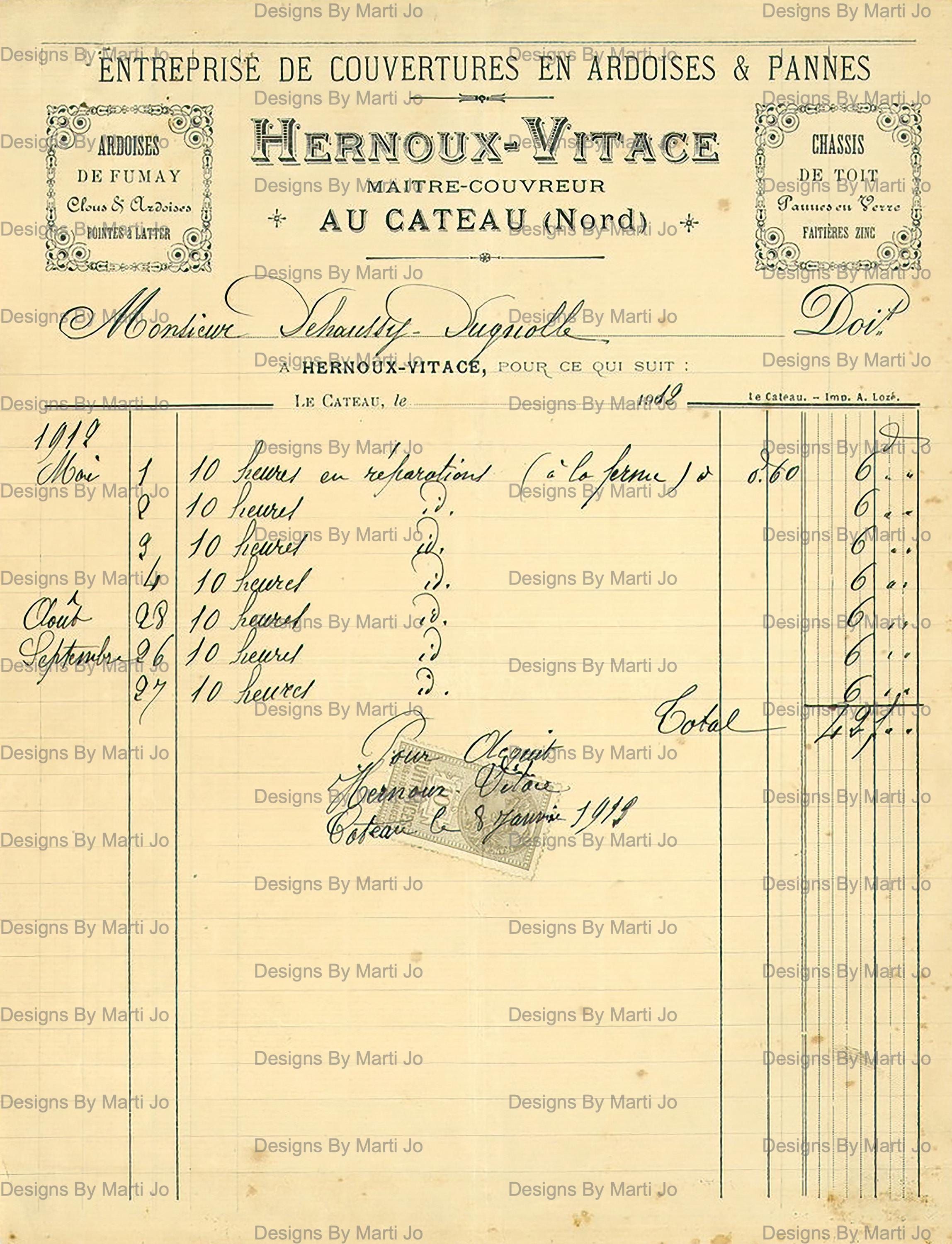 Vintage French Invoices (facture) | 13 Old Business Paperwork Ephemera ...