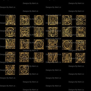 Gold Gilded Digital Vintage Complete Alphabet Fancy Letter Set ...
