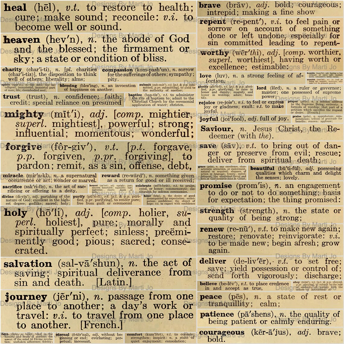Vintage Dictionary Bible Words Definitions 50 Printable - Etsy