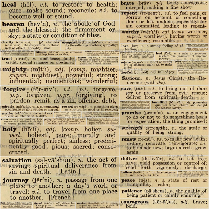 Vintage Dictionary Bible Words Definitions 50 Printable - Etsy