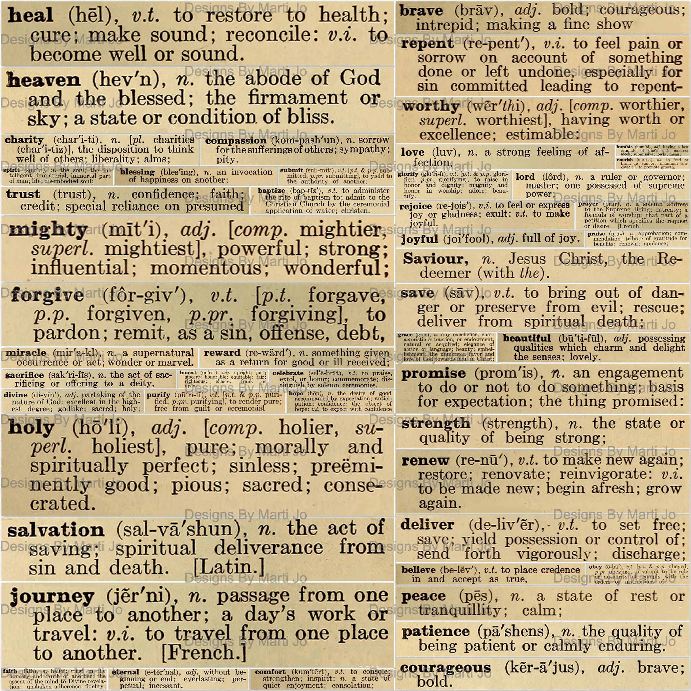 Vintage Dictionary Bible Words Definitions | 50 Printable Religious ...