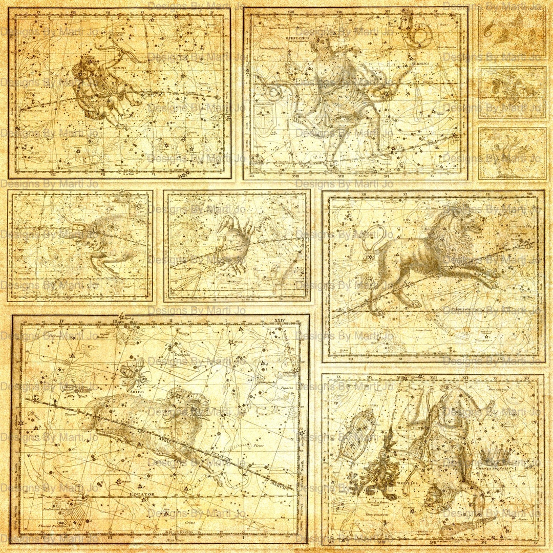 Vintage Astronomy Constellation Map Overlay Set | 10 Antique Celestial ...